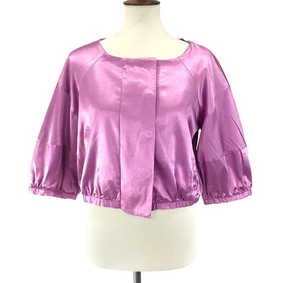 ECI | Jackets & Coats | Eci Balloon Sleeve Purple Satin Bomber Jacket ...